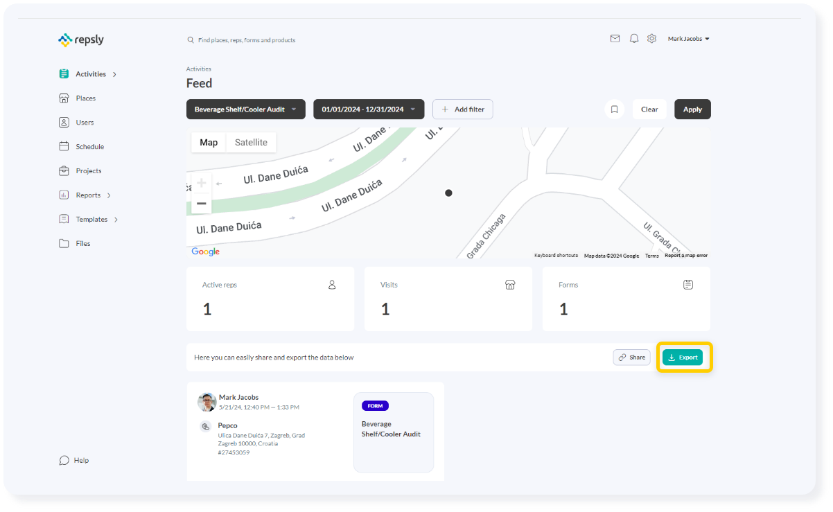 How to export your Place visit report – Repsly Knowledge Base