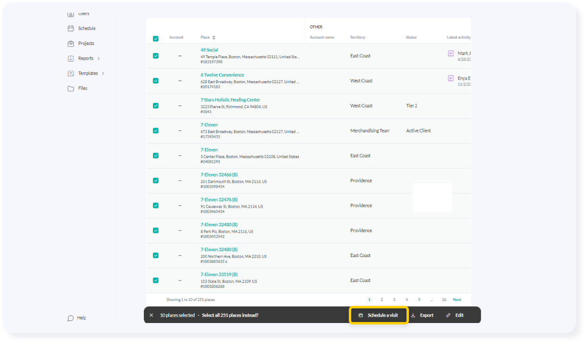 How to mass schedule in the Places tab – Repsly Knowledge Base