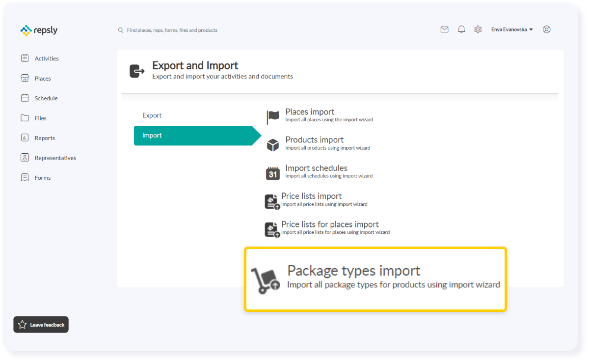 How to import package types – Repsly Knowledge Base