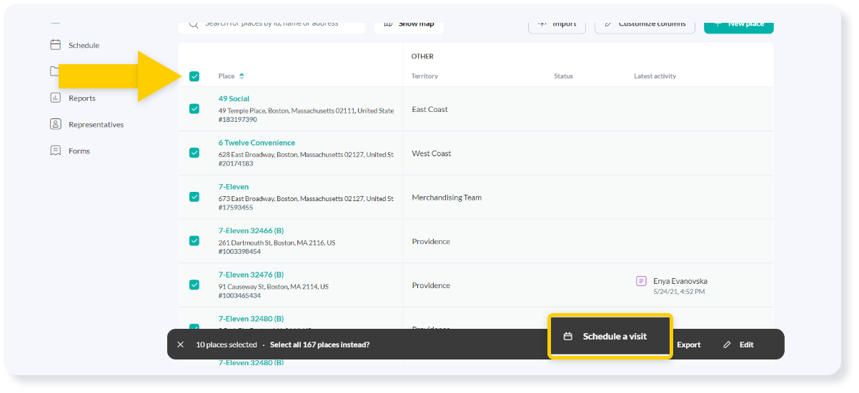 How To Mass Schedule In The Places Tab Repsly Knowledge Base